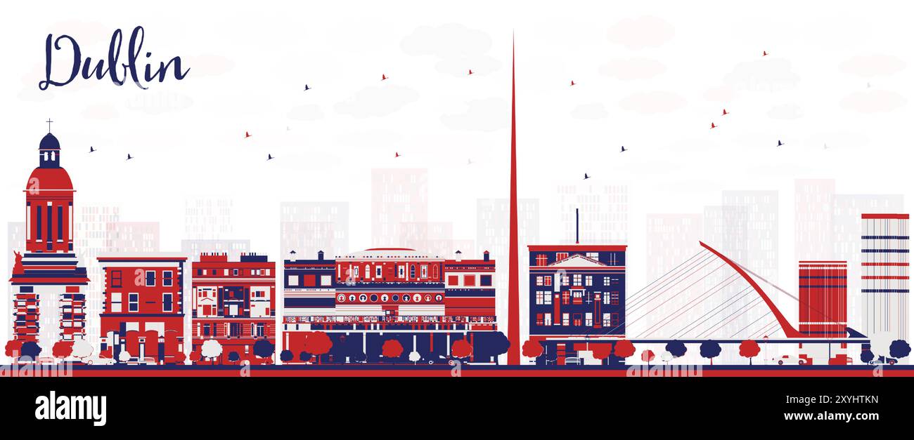 Abstract Dublin Ireland city skyline with color buildings. Vector illustration. Cityscape with ...