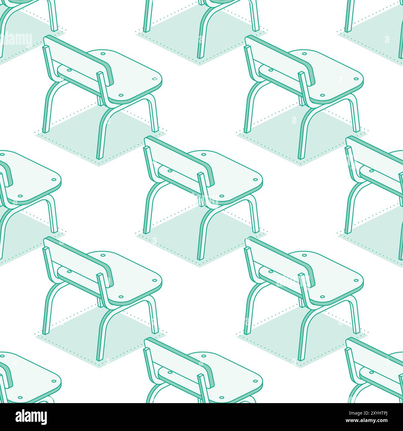 Isometric school chairs. Seamless pattern. Vector illustration. Outline ...