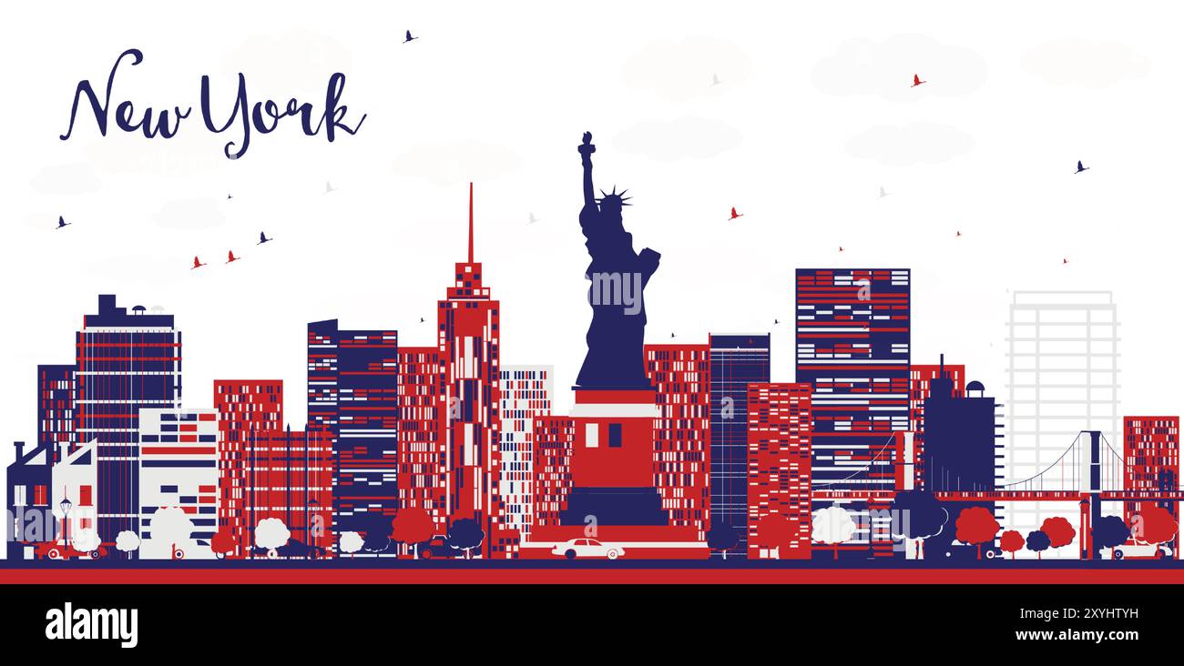 New York USA city skyline with color buildings. Vector illustration ...