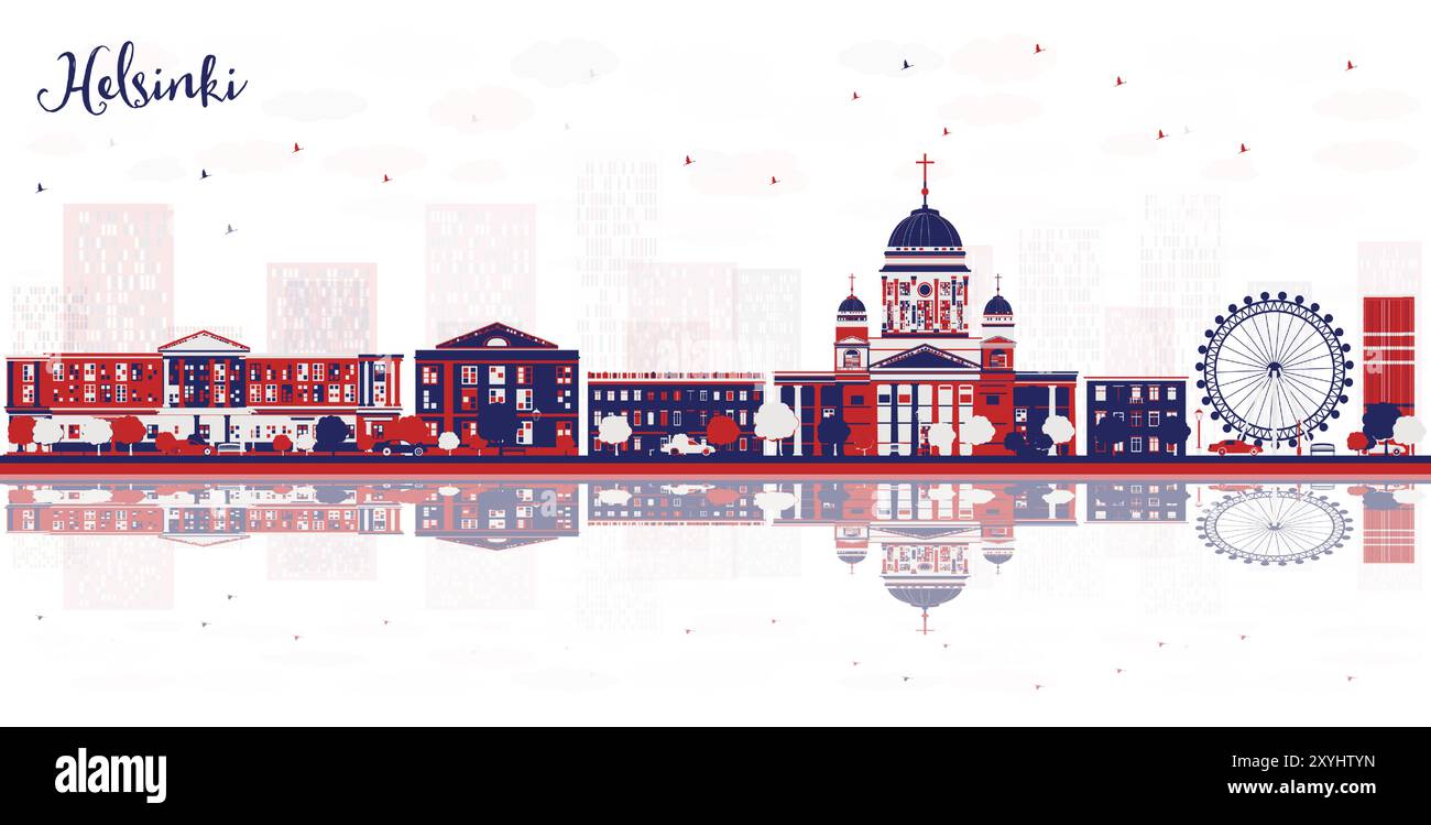 Abstract Helsinki Finland city skyline with colored buildings and ...