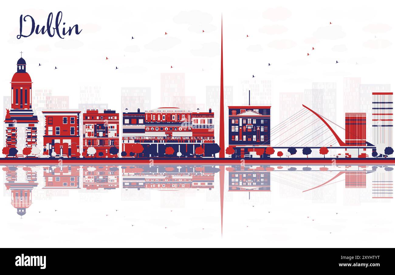 Abstract Dublin Ireland city skyline with color buildings and reflections. Vector illustration ...
