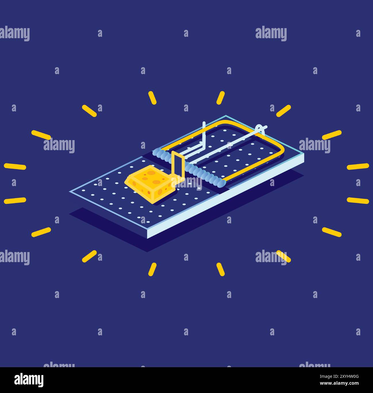 Isometric Mouse Trap with Small Piece of Cheese. Vector Illustration ...