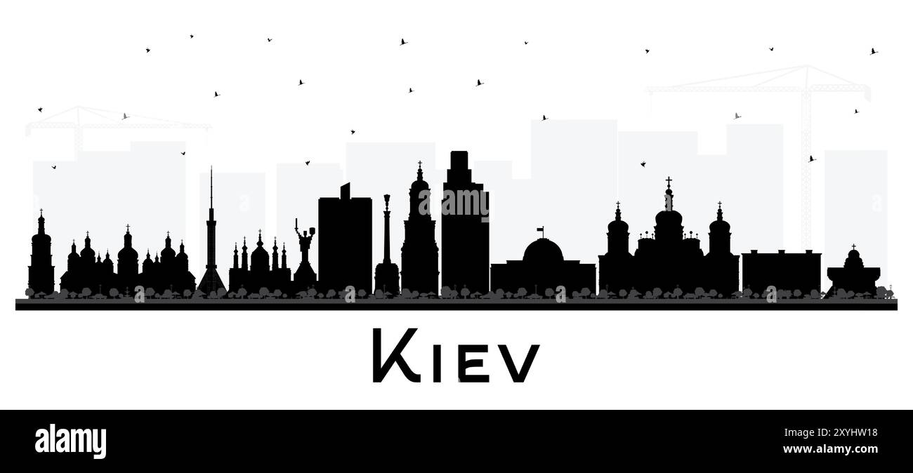 Kiev Ukraine city skyline silhouette with black buildings isolated on ...