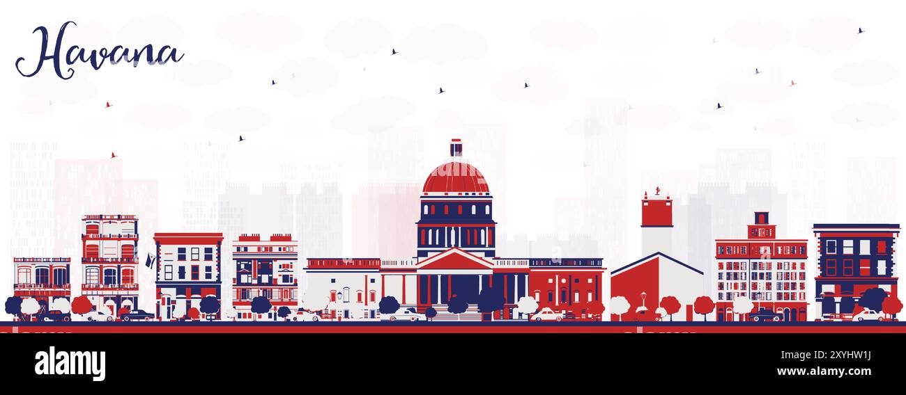 Abstract Havana Cuba city skyline with Color Buildings. Vector ...