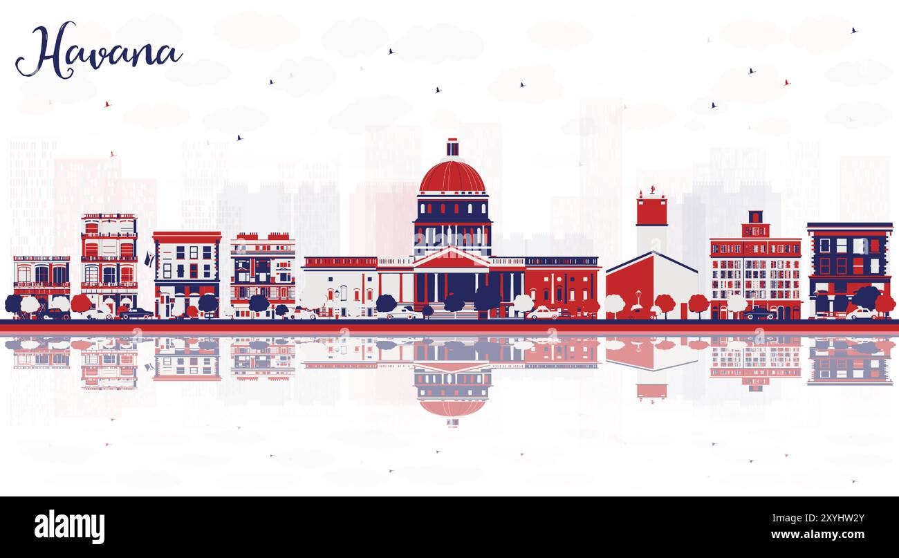 Abstract Havana Cuba city skyline with Color Buildings and reflections ...