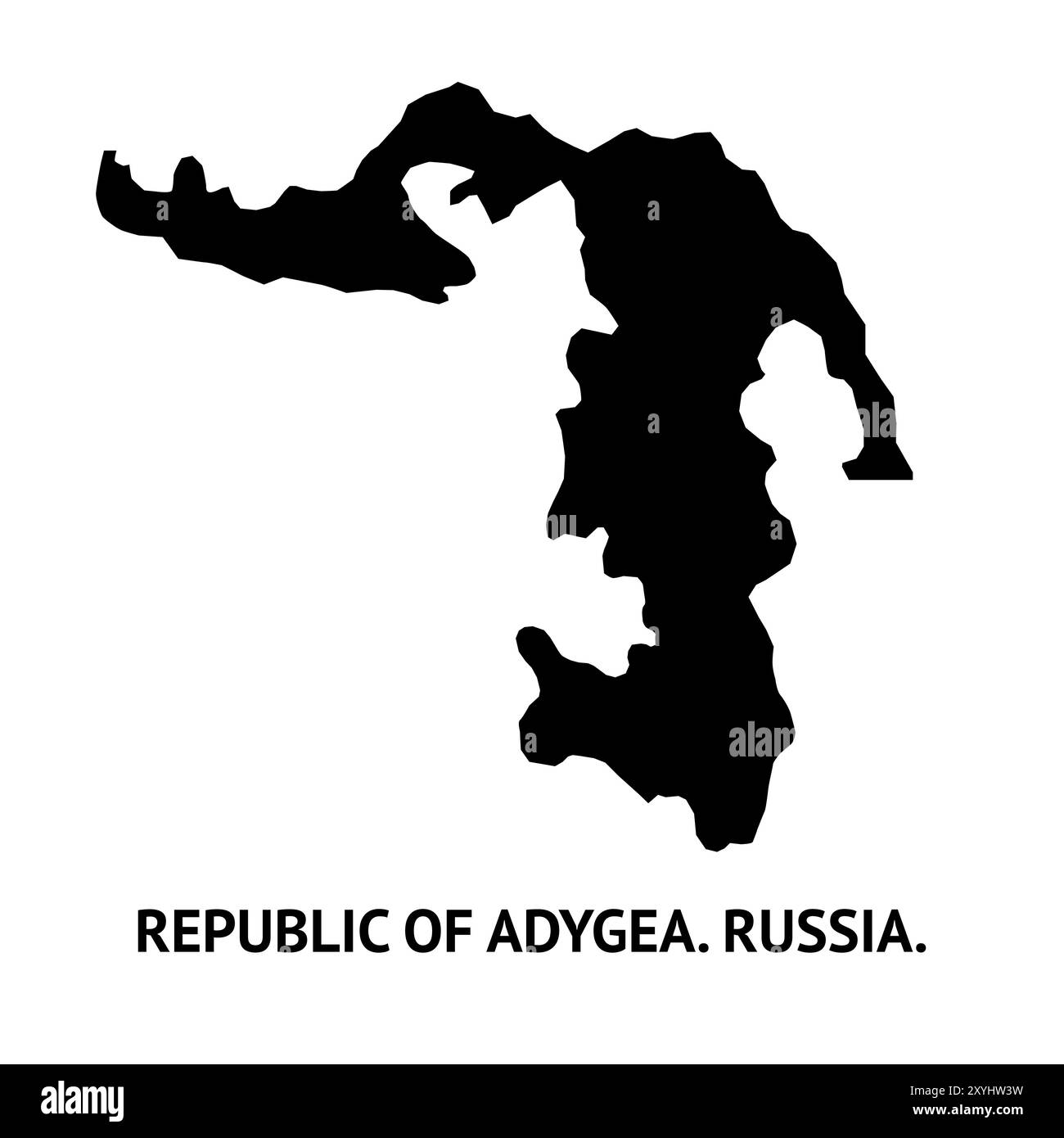 Map of Republic of Adygea. Russia. Black and white silhouette isolated ...