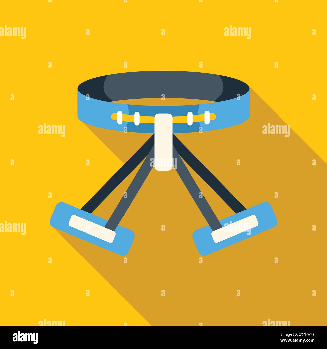 Blue climbing harness with loops for equipment fastening on yellow ...