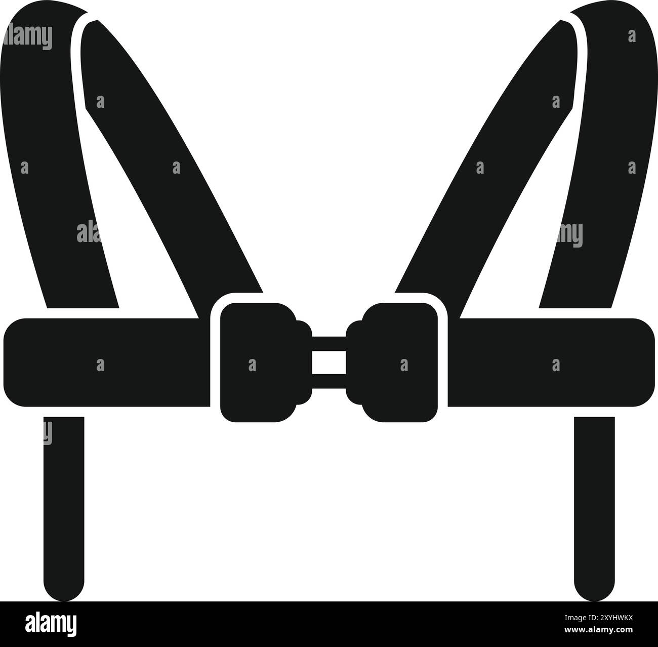 Simple black vector of a baby harness, showing the adjustable straps and buckles for securing a ...