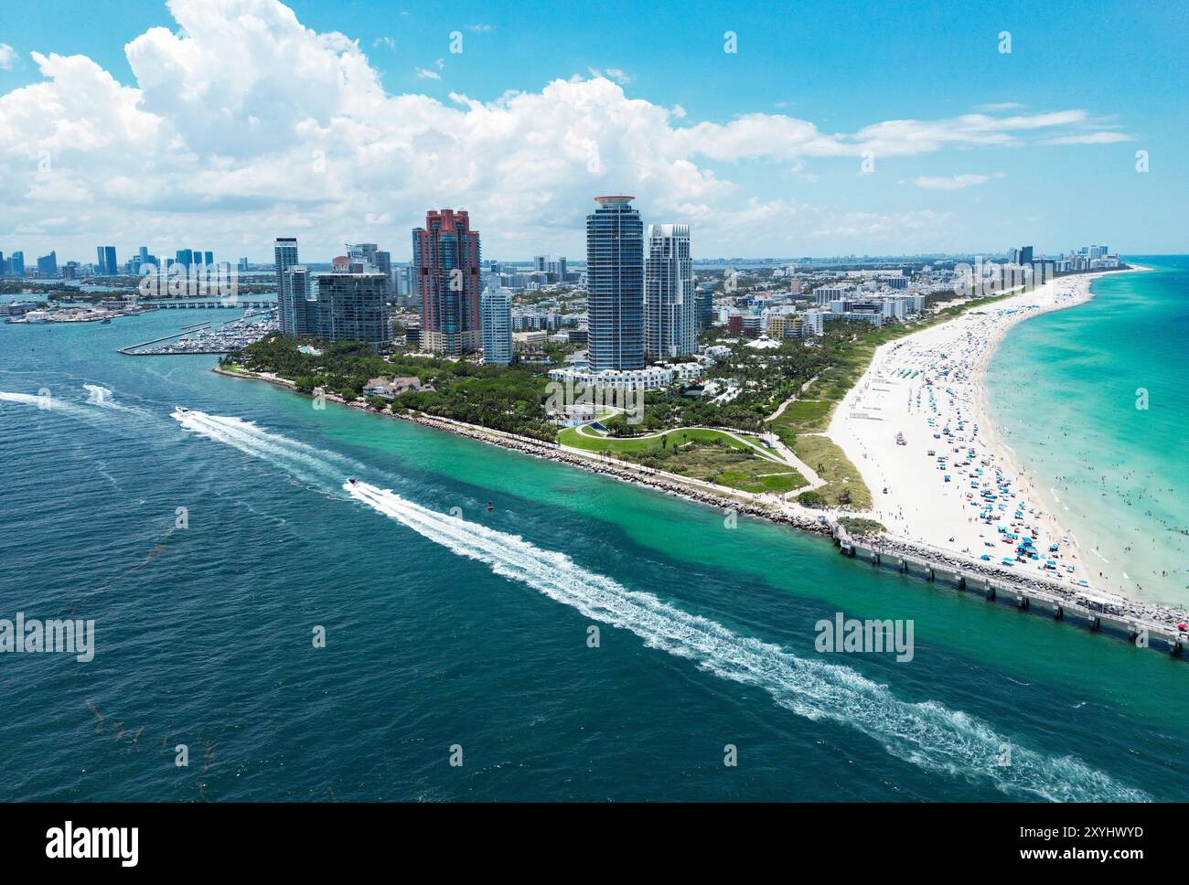 Miami Beach scene from drone, Florida, USA. Miami seaside. Aerial view ...