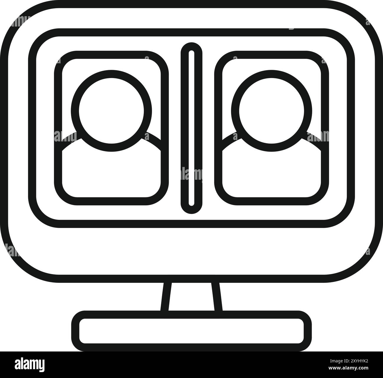 Line art icon of a computer screen showing two people having a video ...