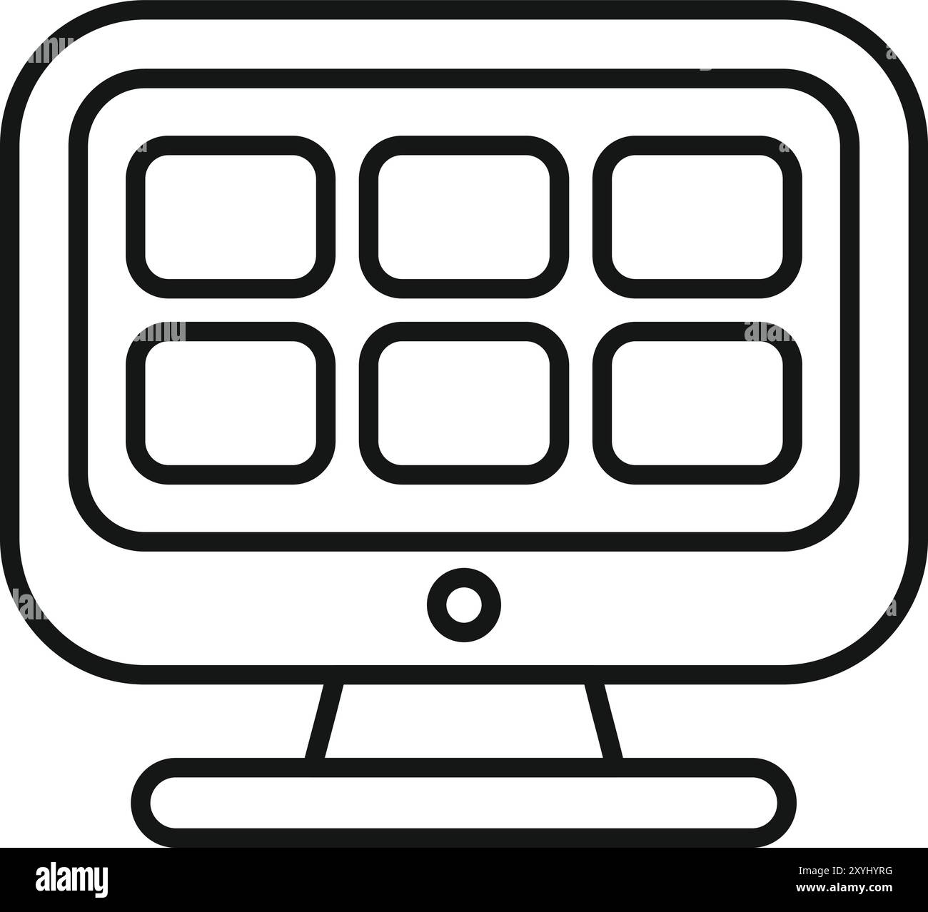 Simple line icon representing a computer monitor displaying multiple ...