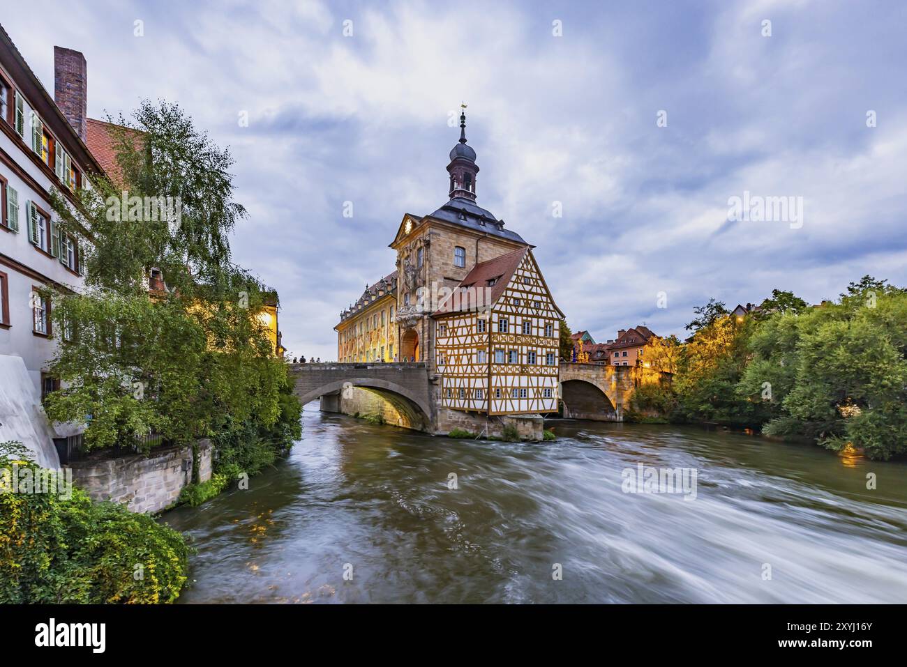 Old Town Hall on an artificial island in the River Regnitz. The ...