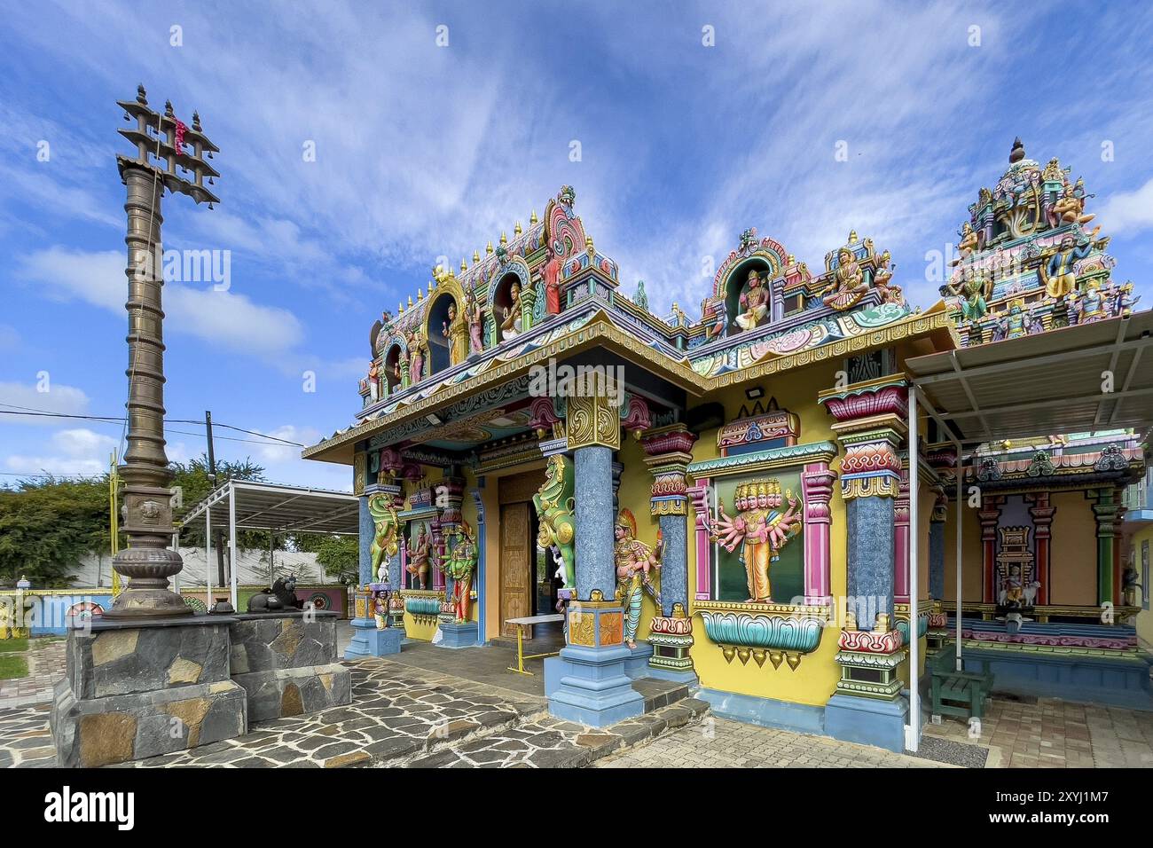 Entrance to prayer hall of Hindu temple Shri Sri Draupadi Amman Kovil ...