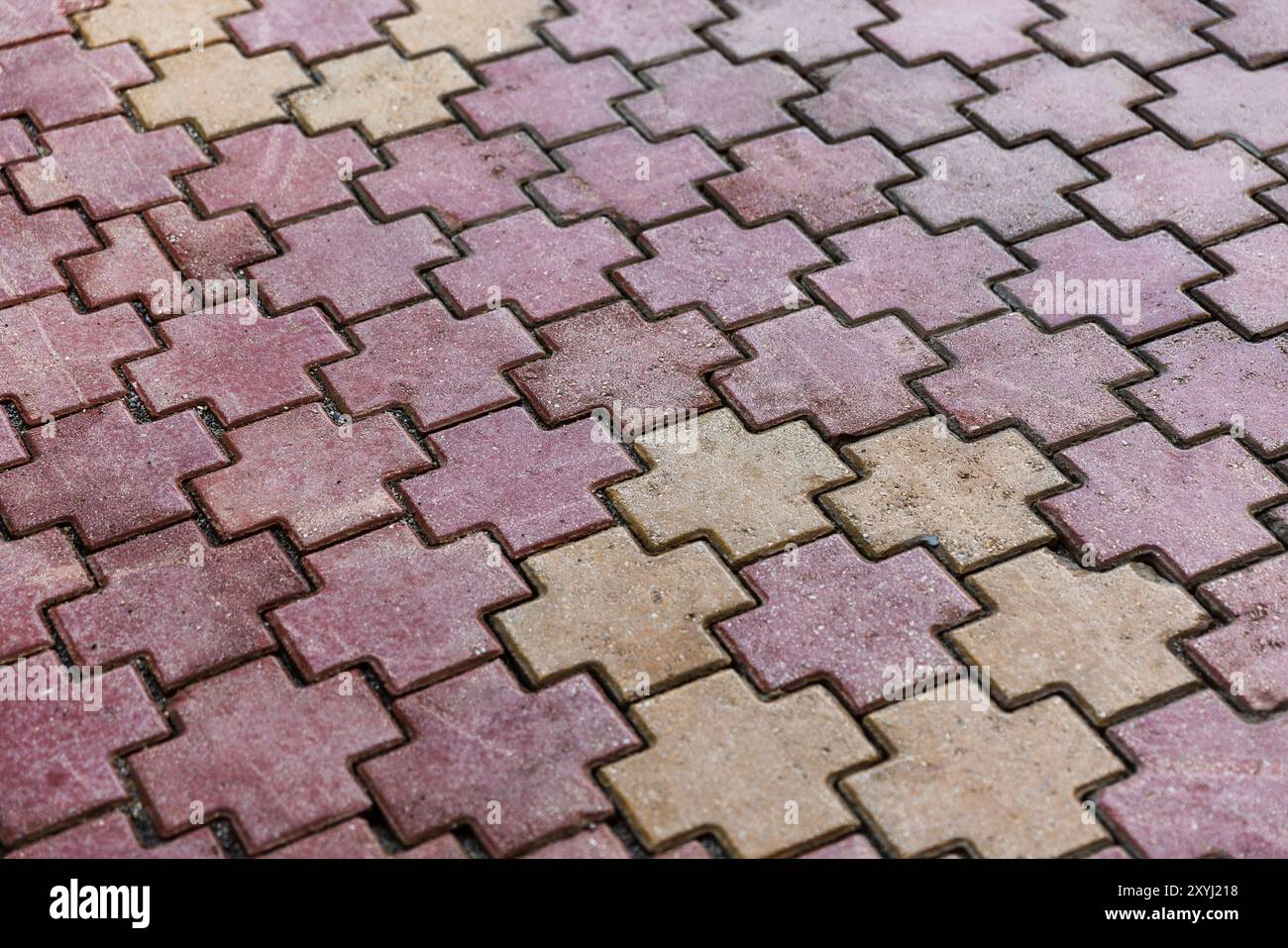 Cobbled road background photo, geometric pattern of red and yellow ...