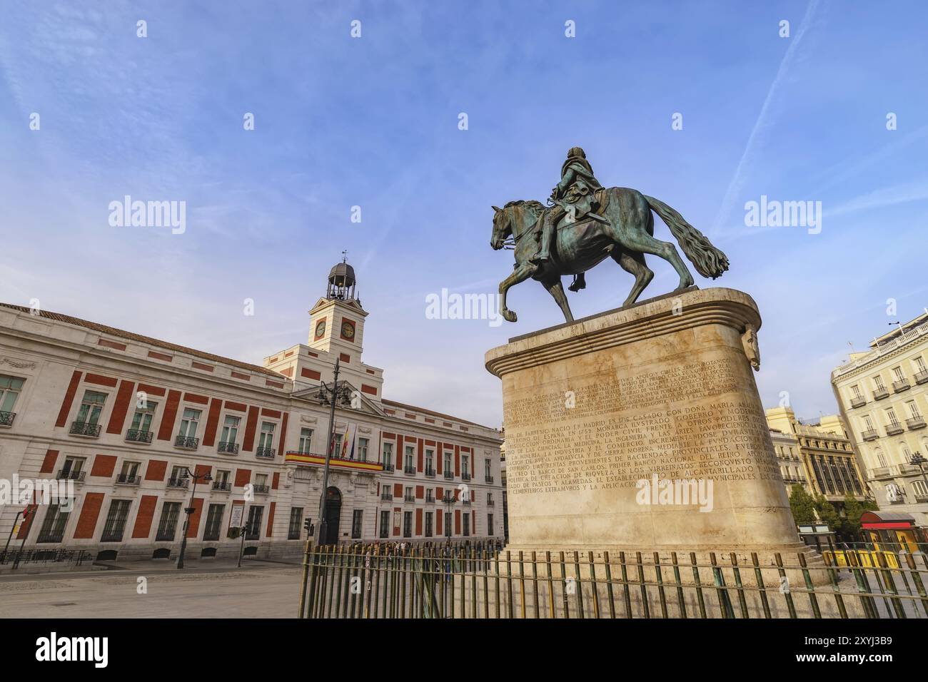 Madrid Spain, city skyline at Puerta del Sol and Clock Tower of Sun ...