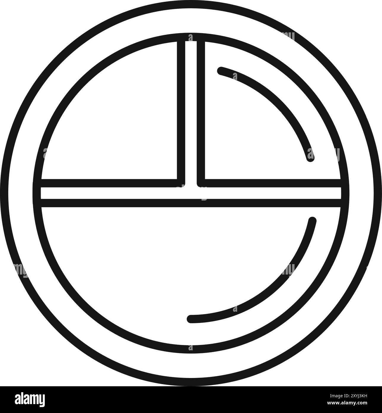 Round window frame with multiple panes, providing a glimpse into the ...