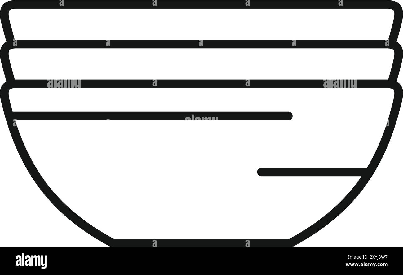 Simple black and white line drawing of a stack of three clean empty ...