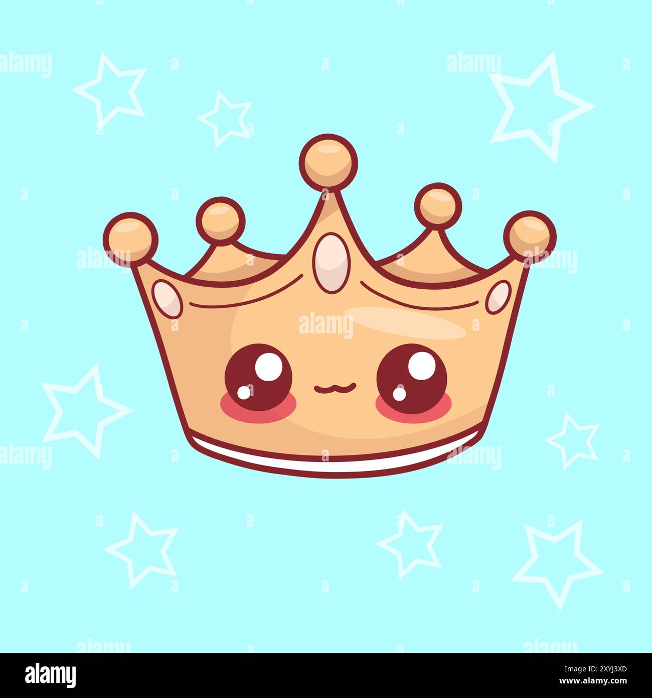 Cute character festive crown. Funny cartoon kawaii character. Vector ...