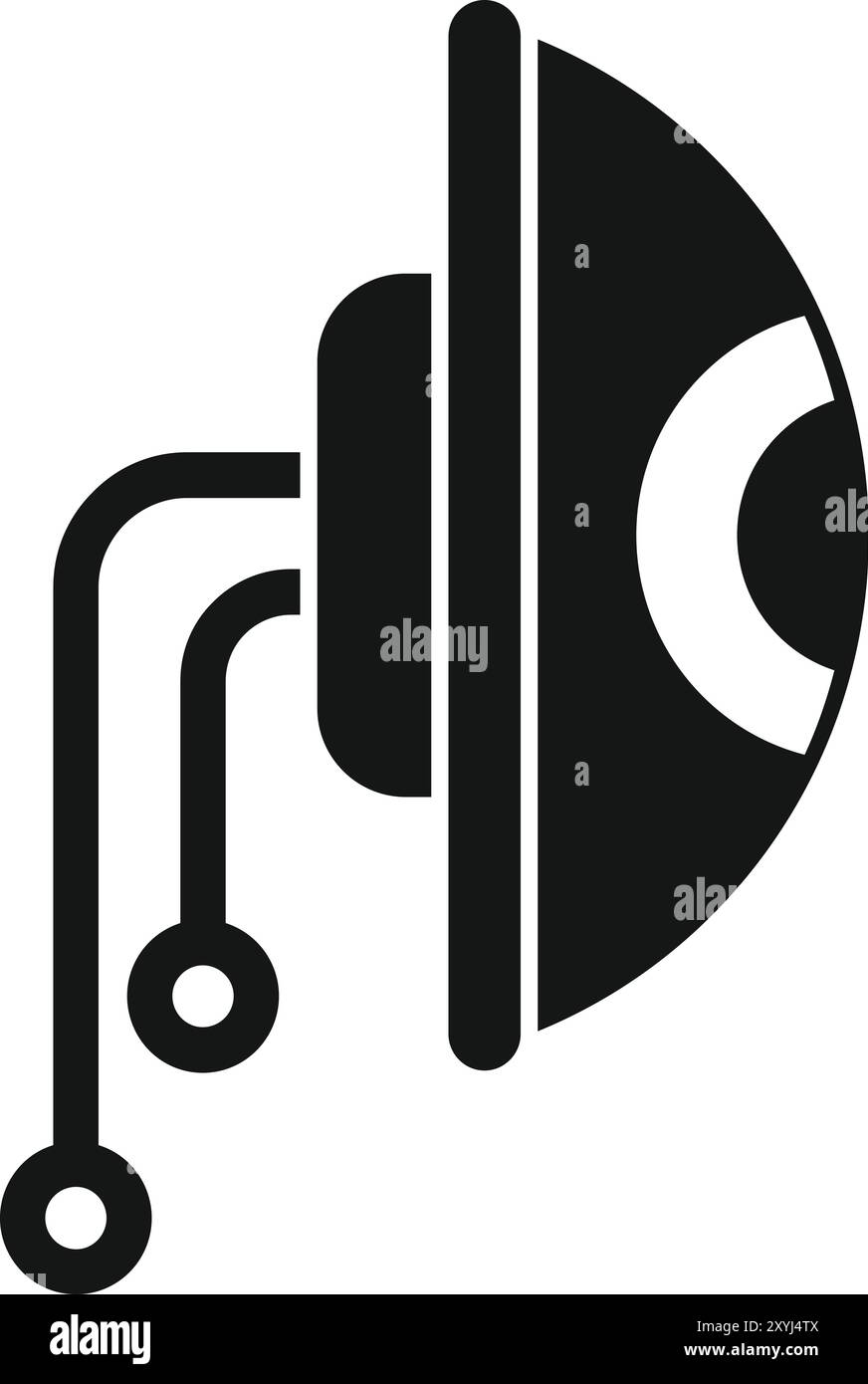 Black and white icon of a cyber eye watching, connecting with wires ...