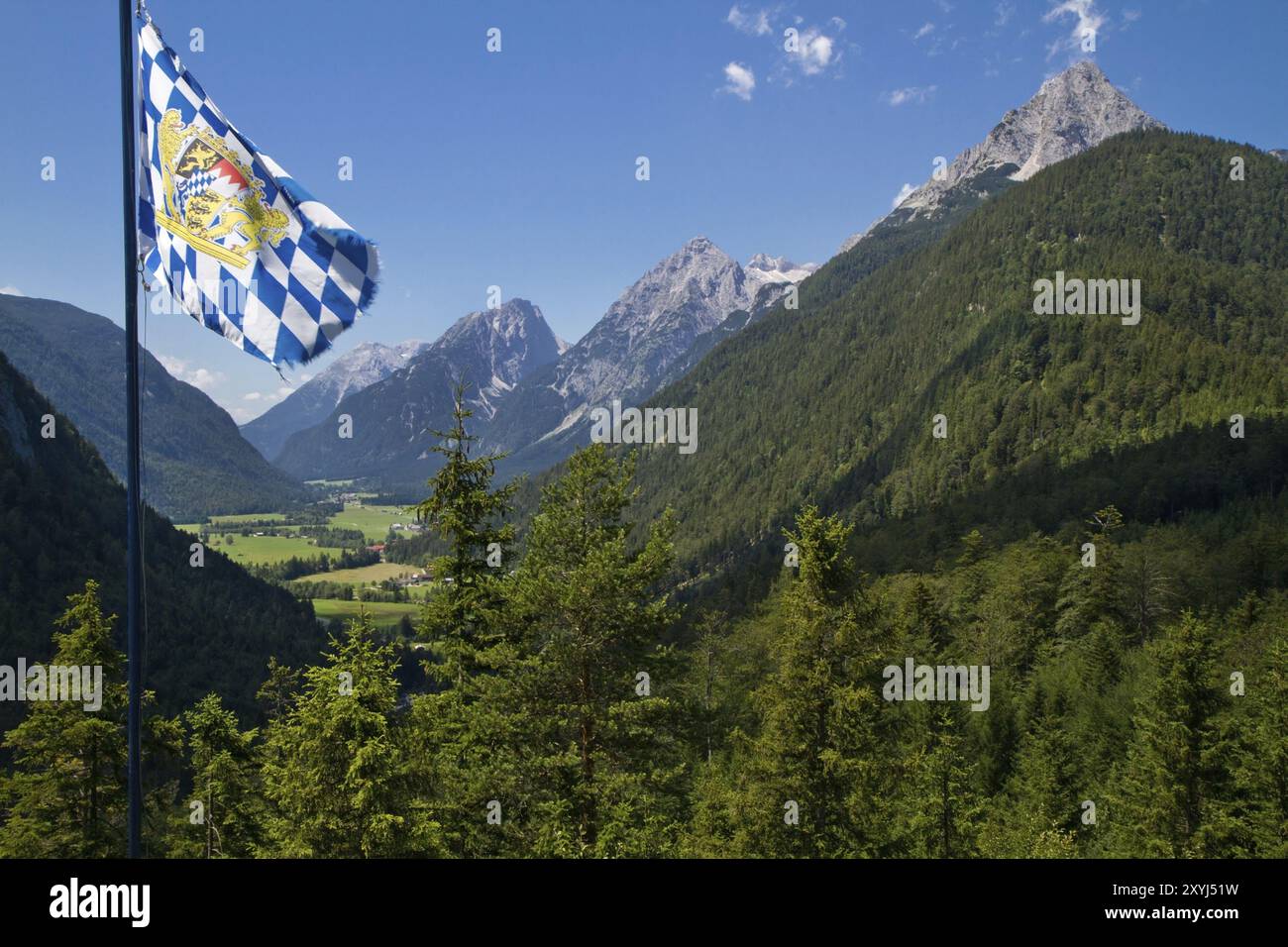 Bavaria flag waving in the mountains Stock Photo - Alamy