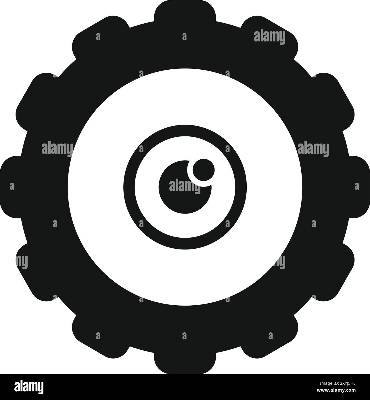 Simple vector icon of a black cogwheel with an eye in the center ...