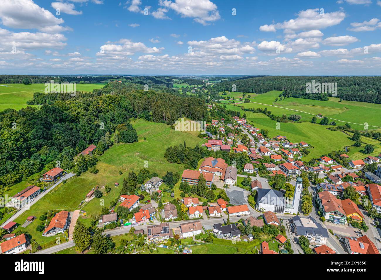 View of the Eastern Günz valley around Ronsberg in the Allgäu region ...