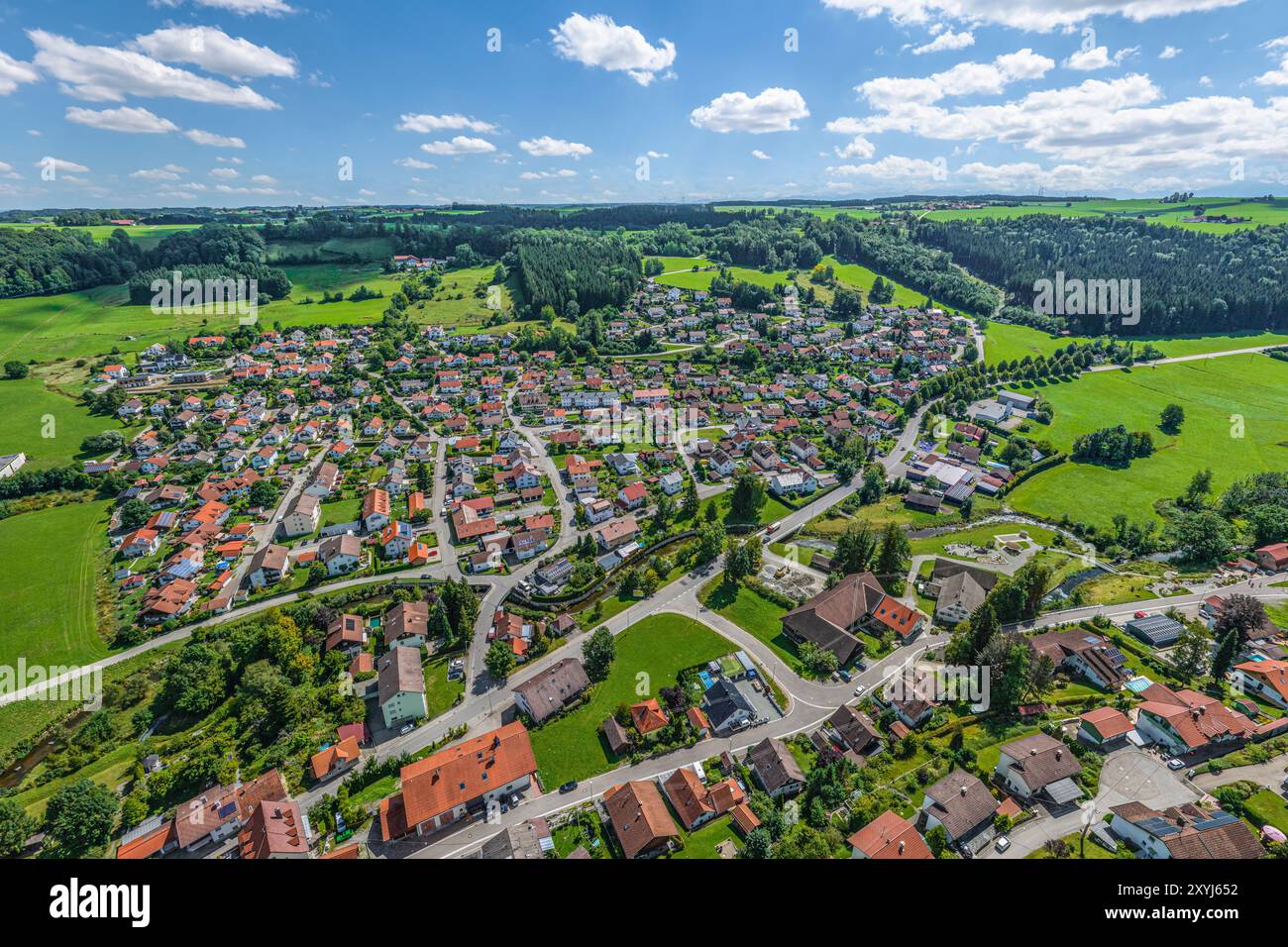 View of the Eastern Günz valley around Ronsberg in the Allgäu region ...
