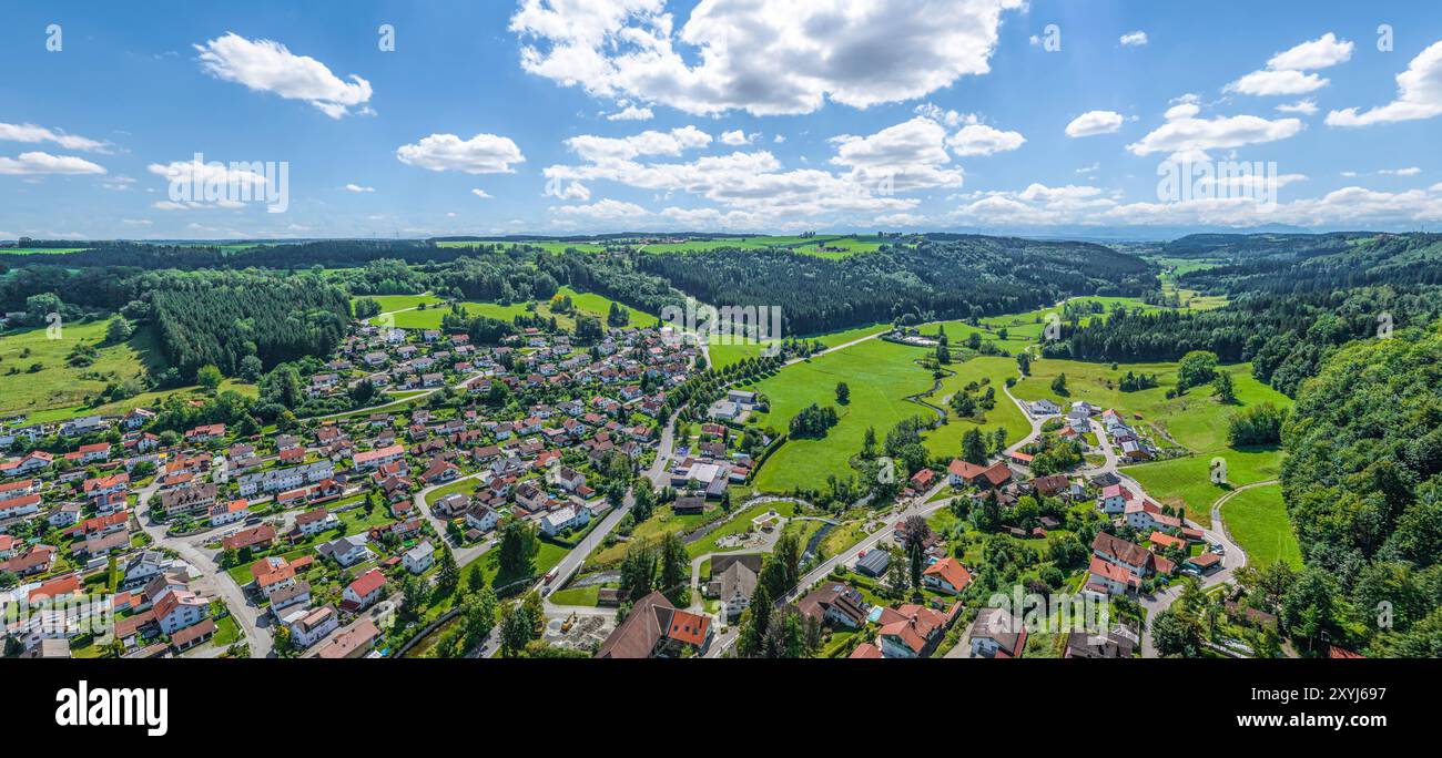 View of the Eastern Günz valley around Ronsberg in the Allgäu region ...