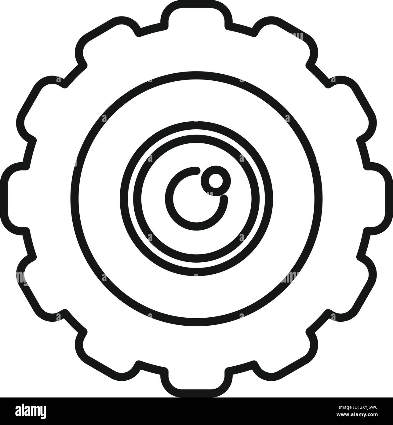 Simple line drawing of a gear wheel incorporating a video surveillance ...