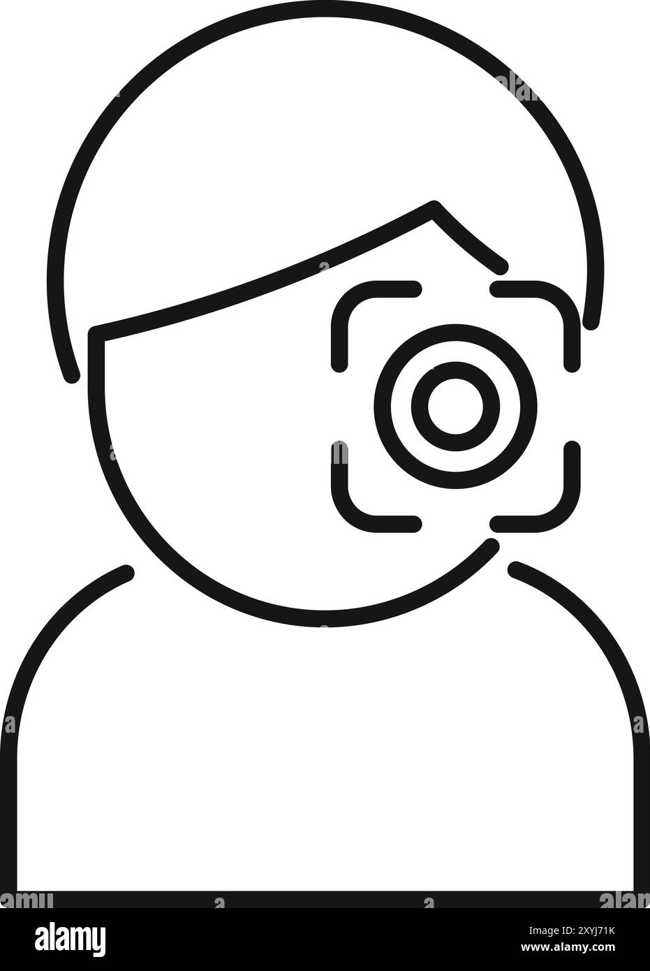 Simple outline icon of a face recognition system scanning a person's ...