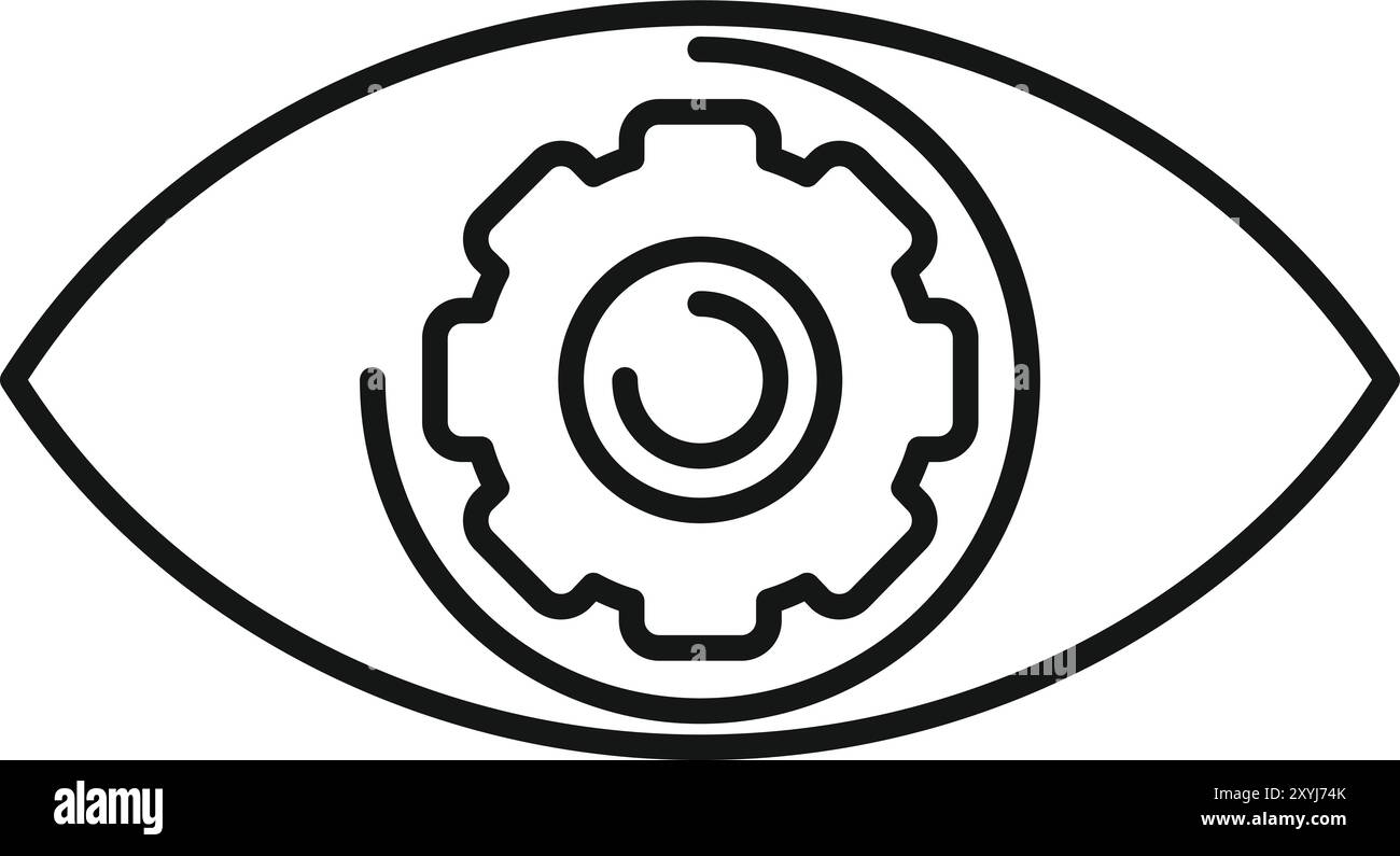 Line art vector icon of an eye with gear mechanism as pupil ...