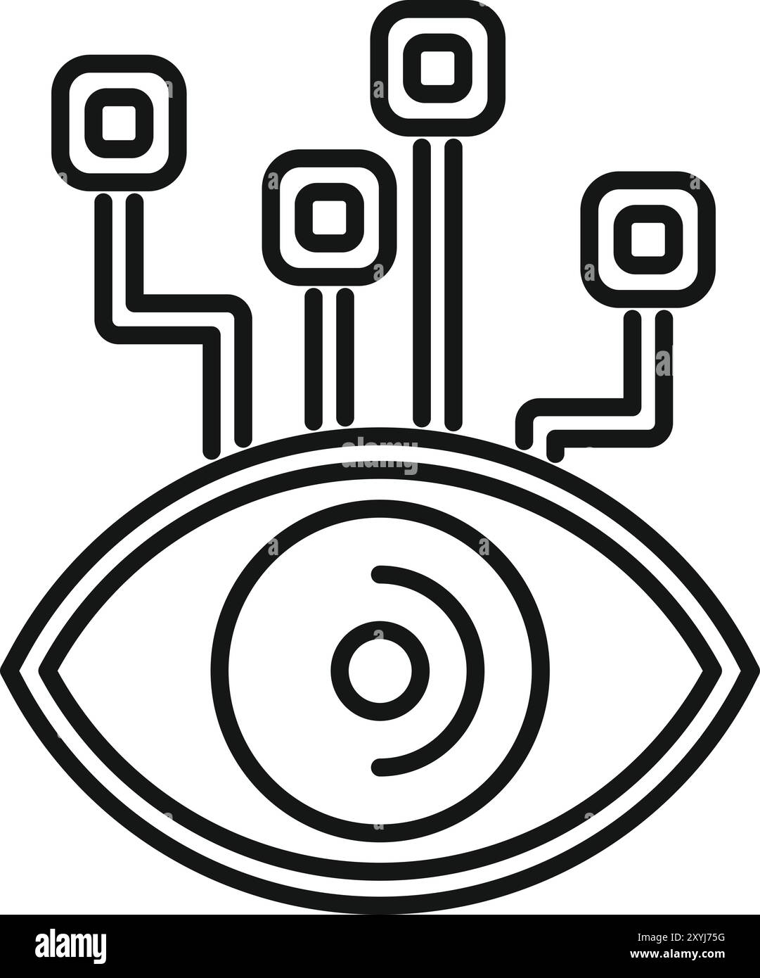 Simple icon of a human eye connected with wires to a network ...