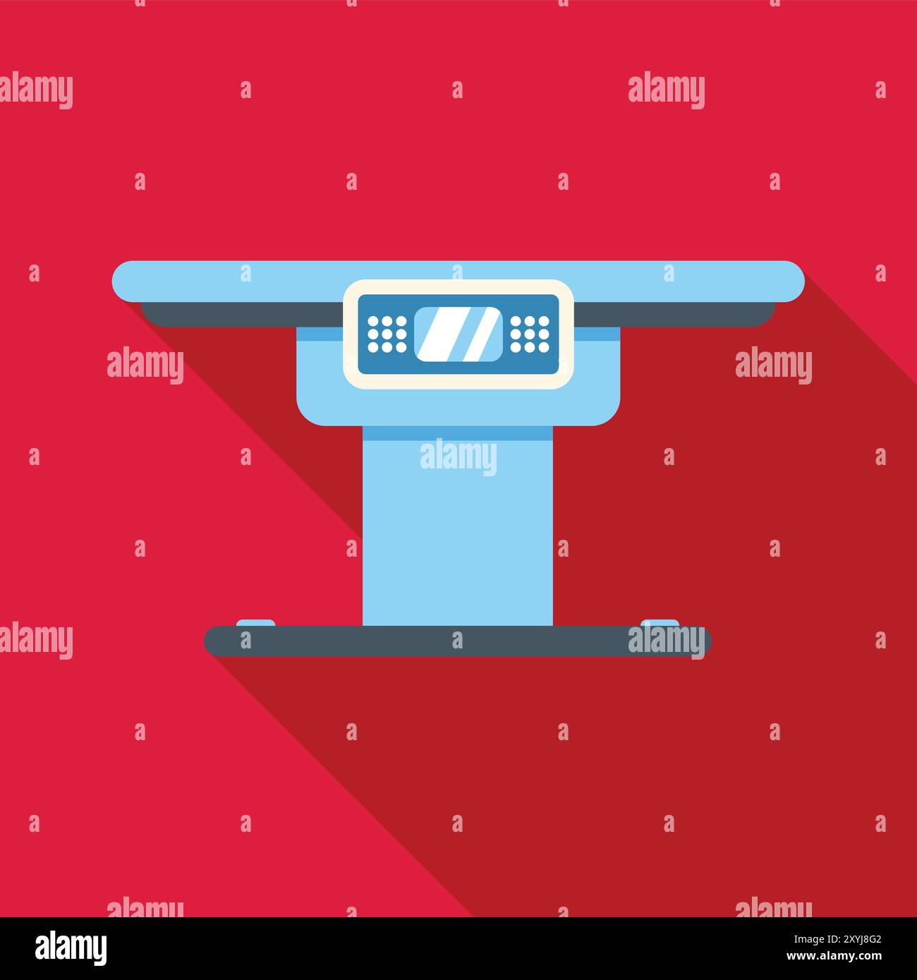 Medical scanner machine standing on a red background, flat design with ...