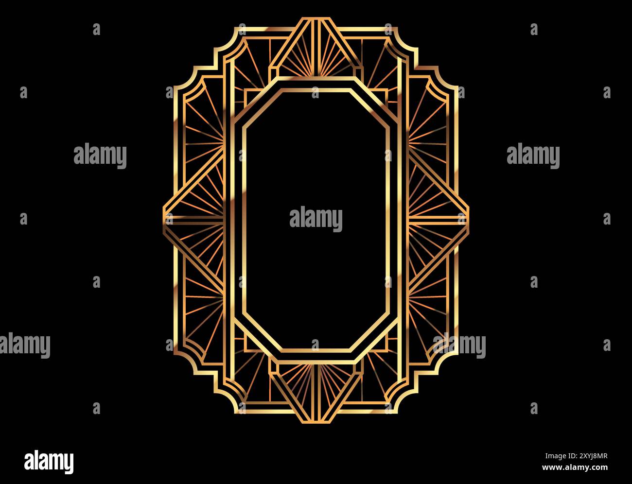 Art deco frame with golden geometric lines in the style of roaring 20s ...