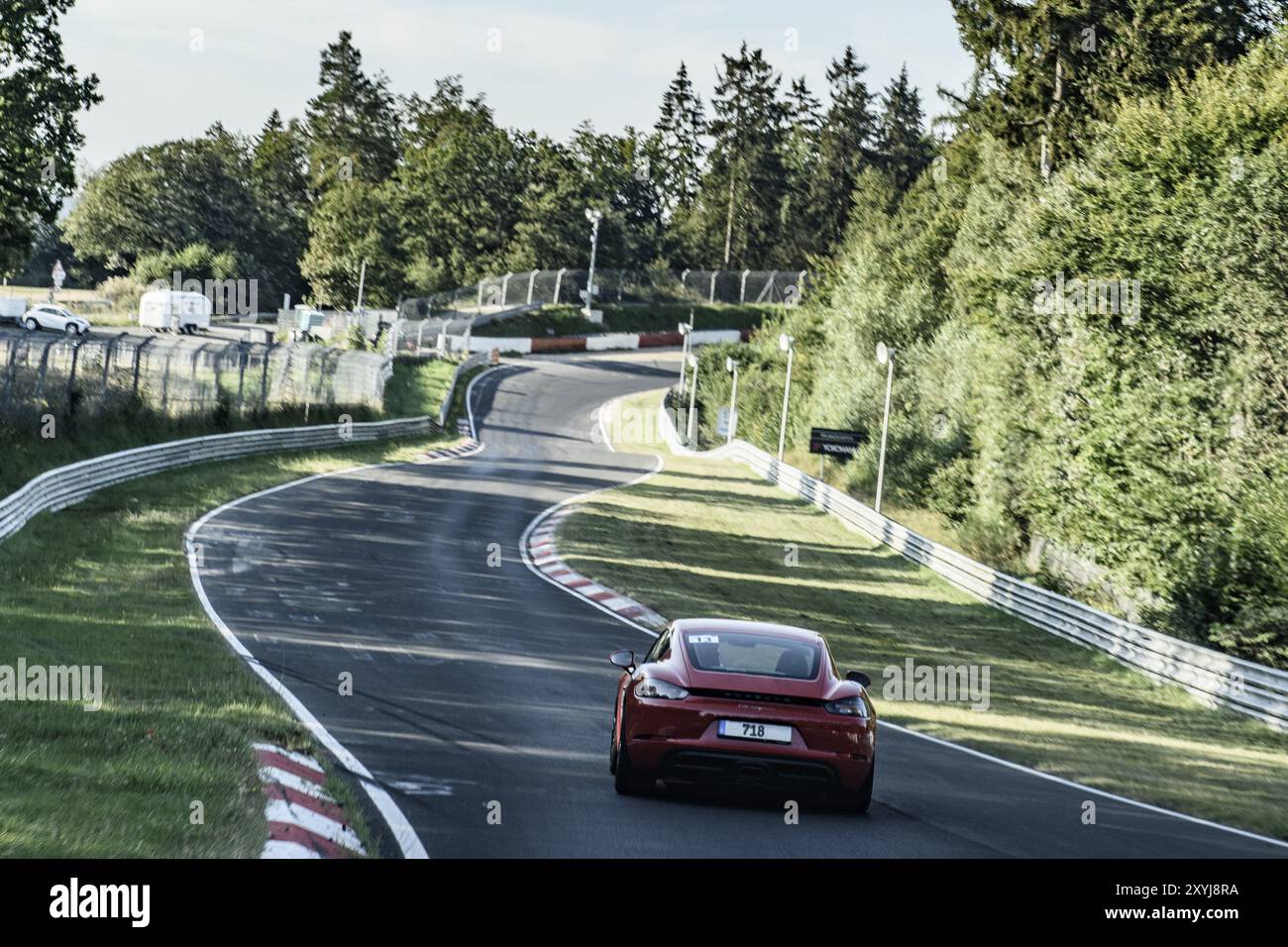 View from the perspective of racing driver on sports car Porsche Cayman ...