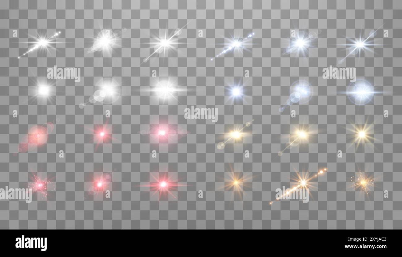 Lens flares set, sun flash with rays or spotlight and bokeh. Glow flare ...