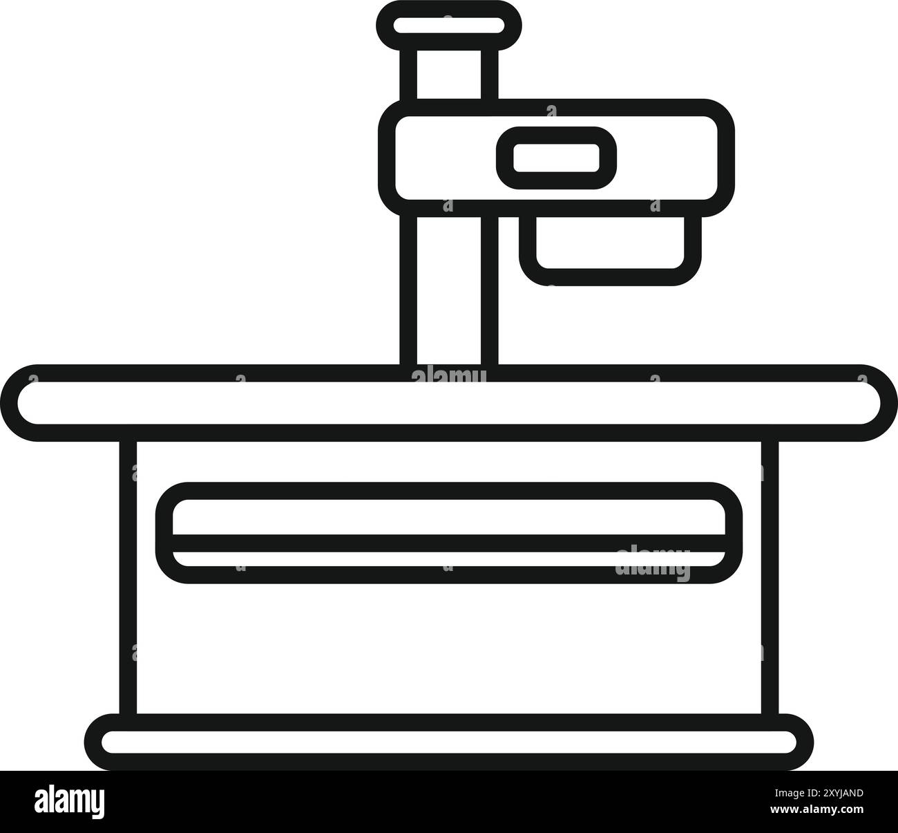 Medical scanner machine making diagnostic scan, simple black line icon ...