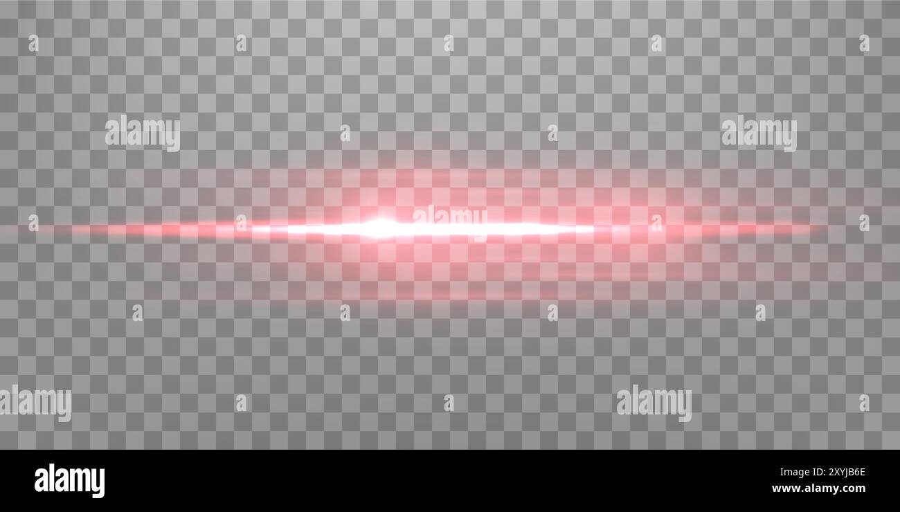 Red horizontal lensflare. Light flash with rays or spotlight and bokeh ...