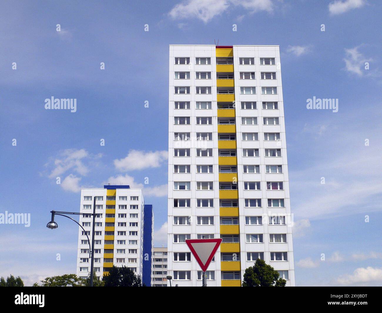 Two gdr towers in berlin in front of blue sky Stock Photo - Alamy