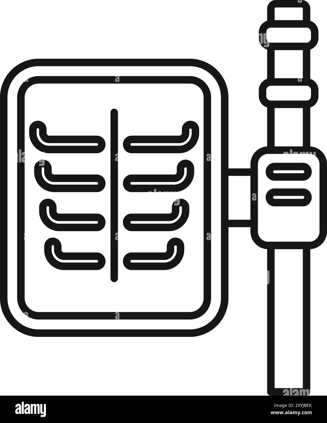 Medical scanner showing human ribs on monitor screen icon in outline ...