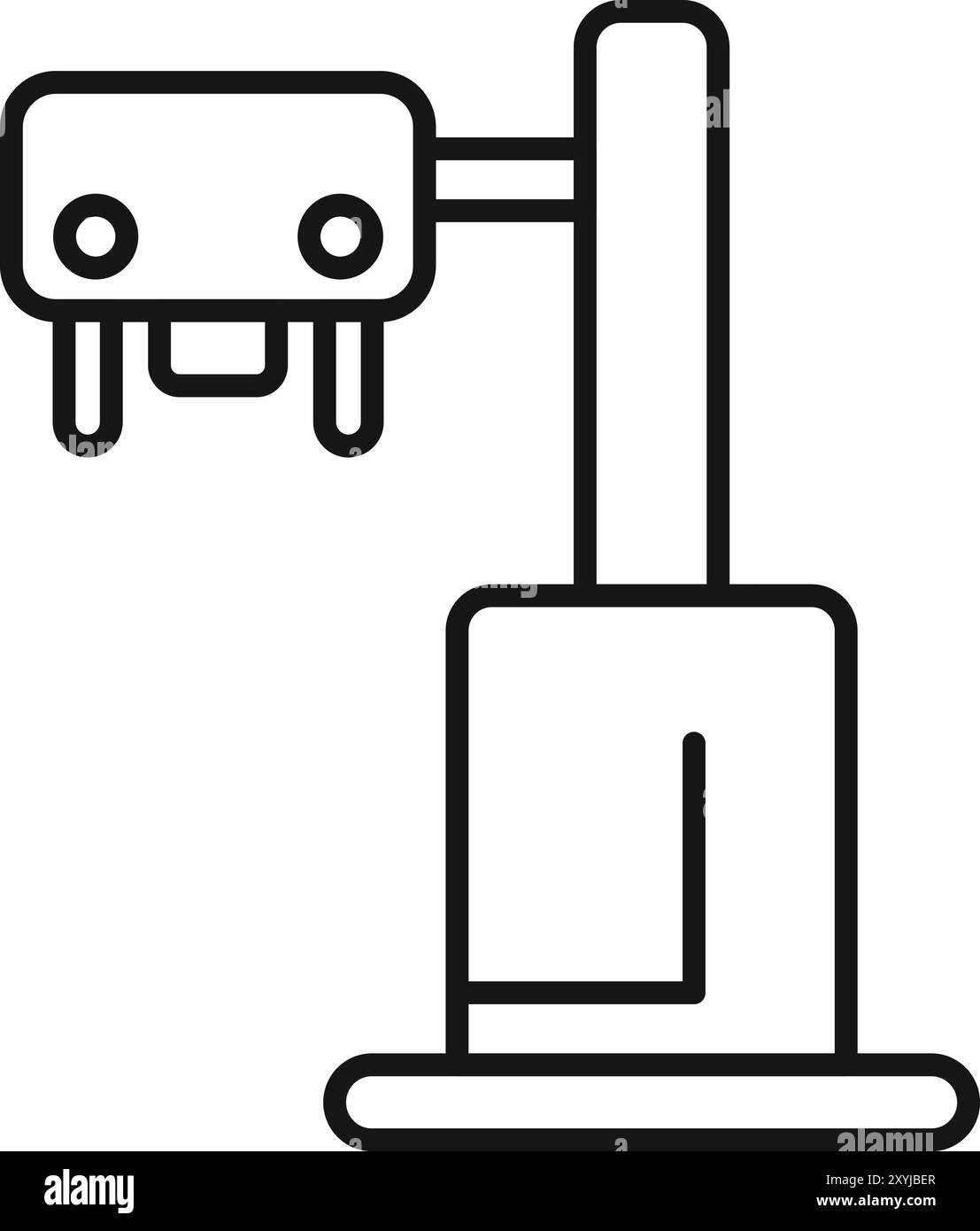 Simple icon of a robotic arm holding sensors over a factory conveyor ...