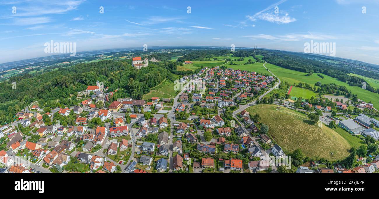 View of the municipality of Waldburg in the foothills of the Alps in ...
