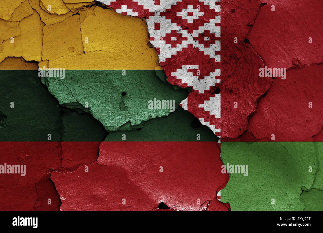 Flags of Lithuania and Belarus painted on cracked wall Stock Photo - Alamy