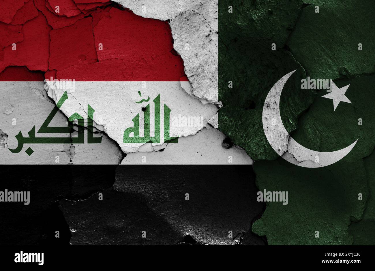 Flags of Iraq and Pakistan painted on cracked wall Stock Photo - Alamy