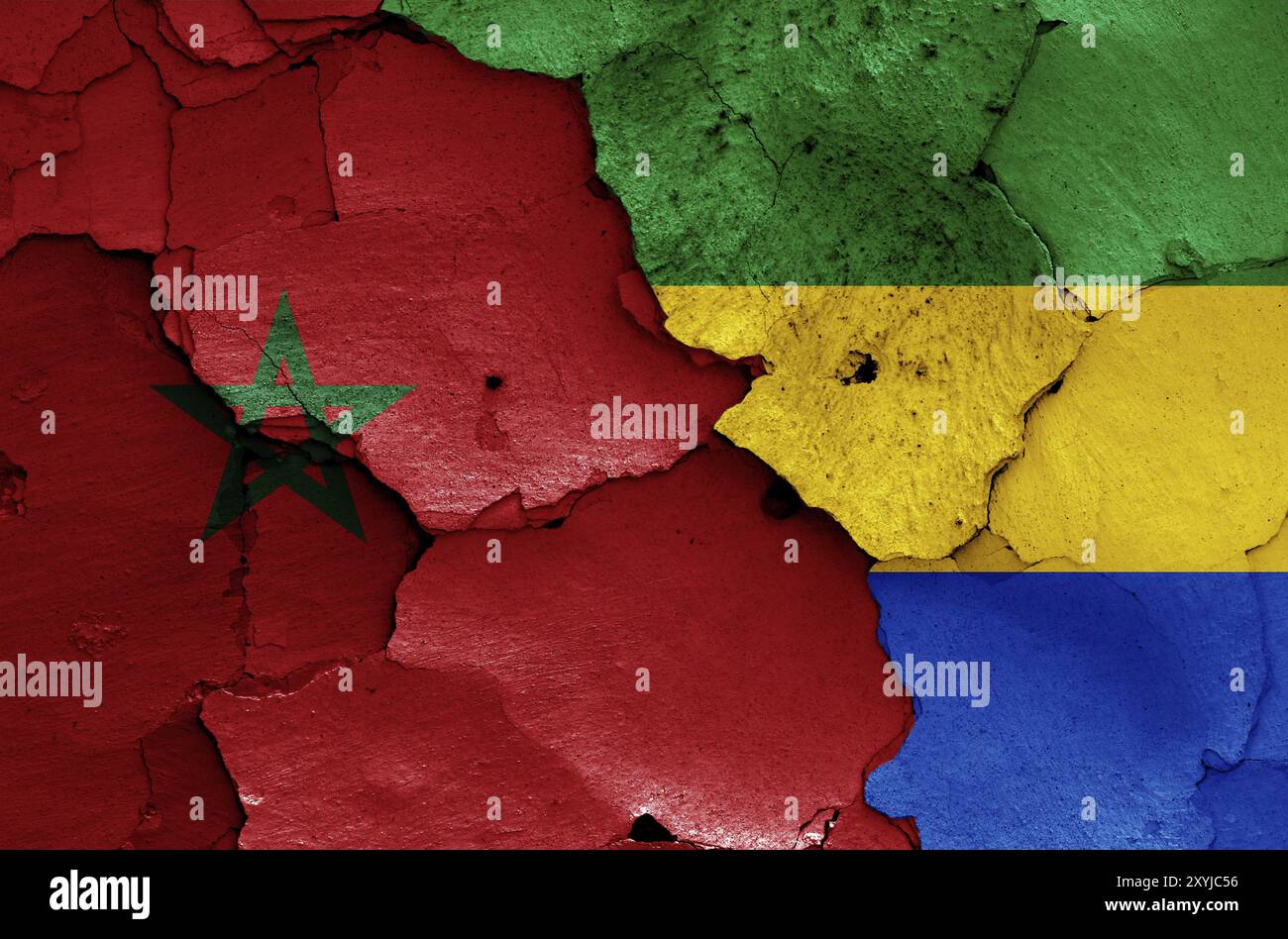 Flags of Morocco and Gabon painted on cracked wall Stock Photo - Alamy