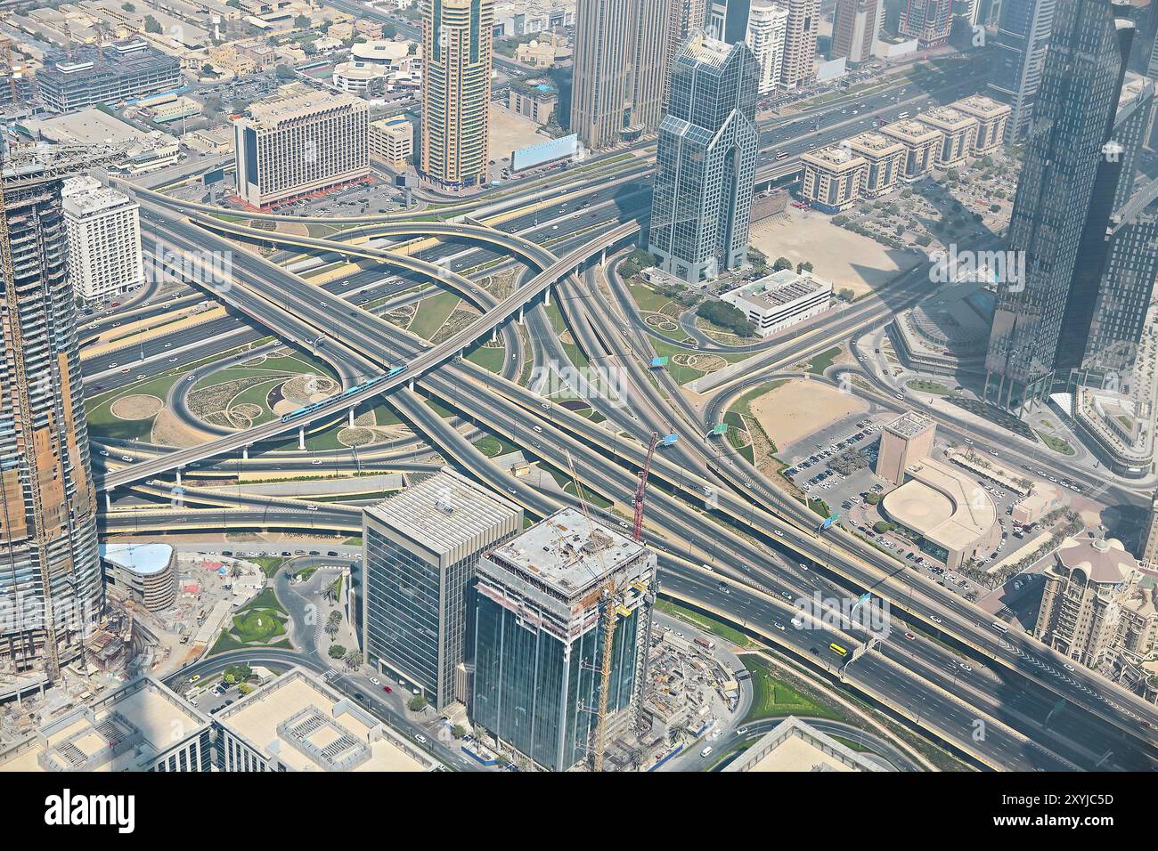 Dubai, UAE. Aerial view from the height of Burj Khalifa. Traffic Stock ...