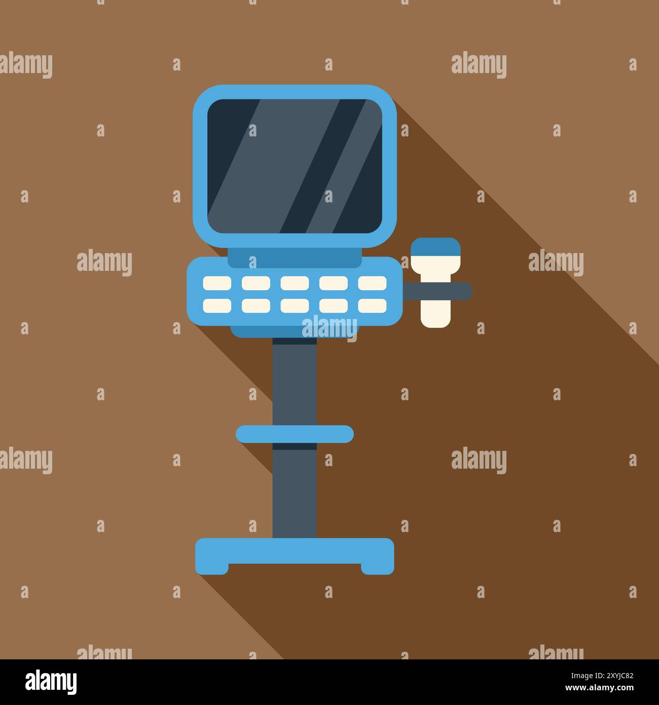 Blue medical monitor standing on a brown background, showing vital ...