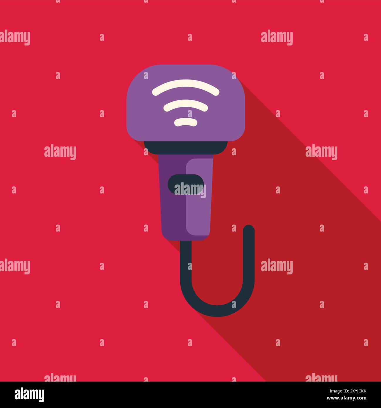 Purple barcode scanner with a wifi signal transmitting data wirelessly ...