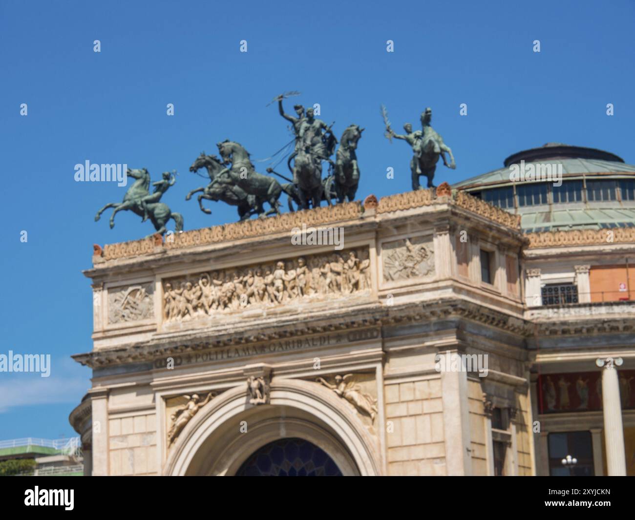 Large monument with bronze statues on horses showing a historical ...