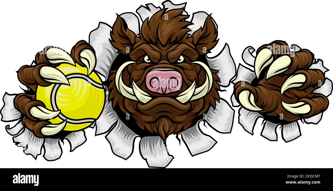 Boar Wild Hog Razorback Warthog Pig Tennis Mascot Stock Vector Image ...